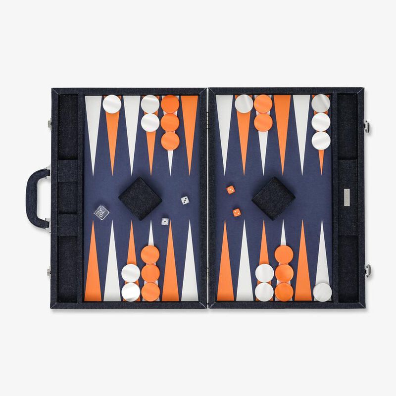 Vido Navy-Blue Denim Large Backgammon Set | Tanagra UAE