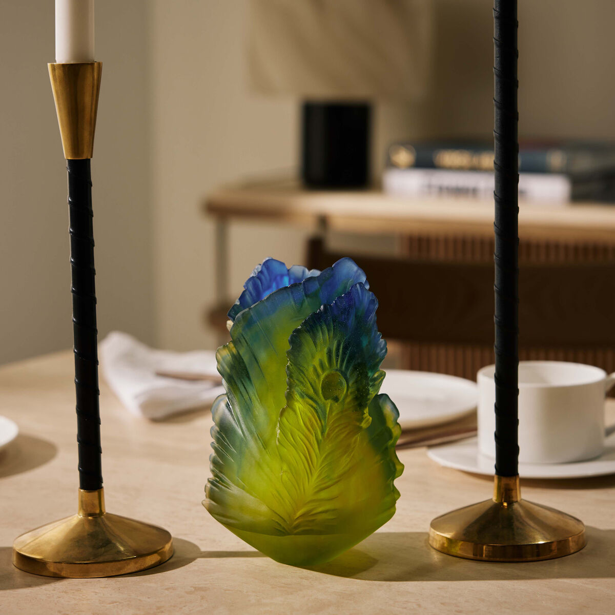 Daum Fleur de Paon Exotique Vase Small Green Limited Edition | Tanagra UAE