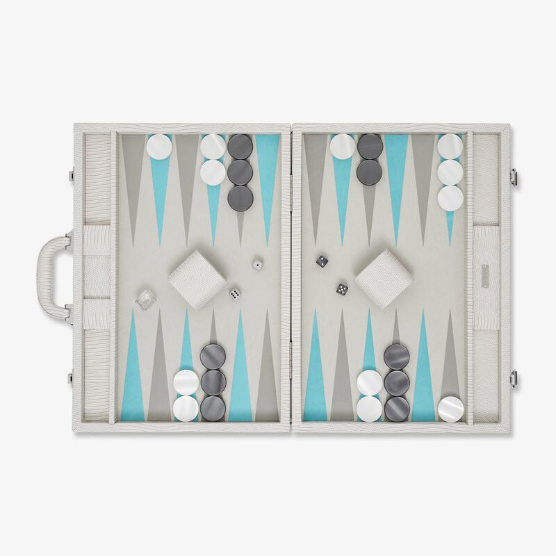 Vido White Lizard Large Backgammon Set w. Handle Chrome | Tanagra UAE